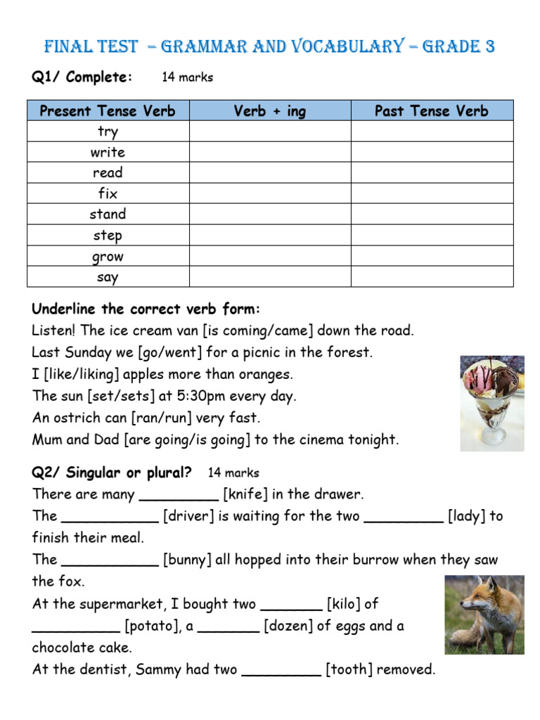 Final Test Comprehension and Vocab - Grade 3 | PDF | Adjective ...