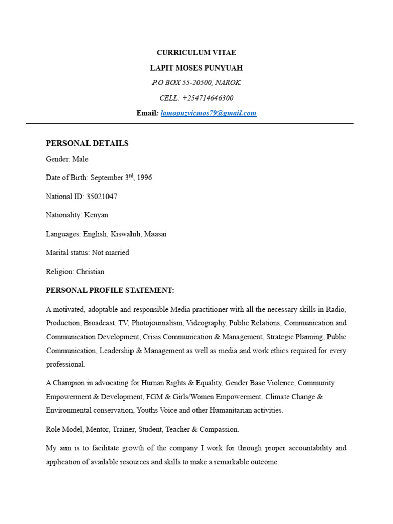 Lamopu CV - 2024 | PDF | Kenya | News