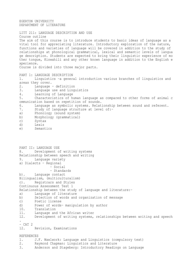 Language Description and Use Litt 211 | PDF | Sign Language | Phonology