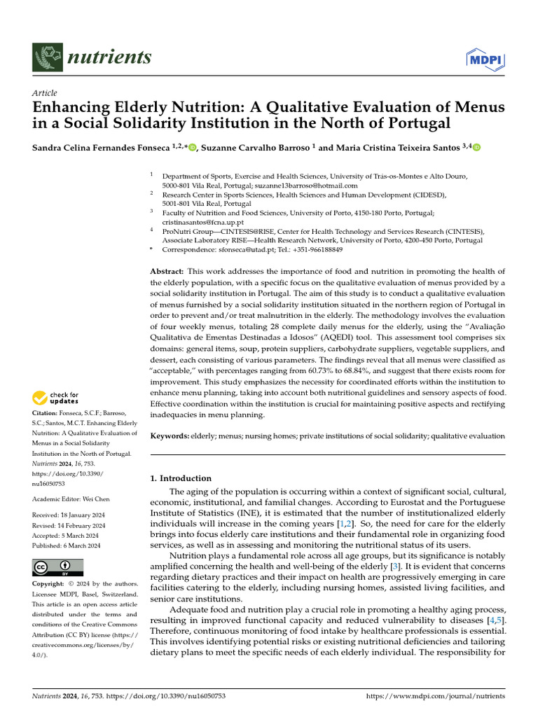 Enhancing Elderly Nutrition A Qualitative Evaluati | PDF | Meal | Diet ...