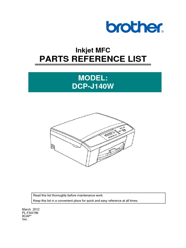 Brother DCP j140w Parts Manual | PDF | Equipment | Manufactured Goods