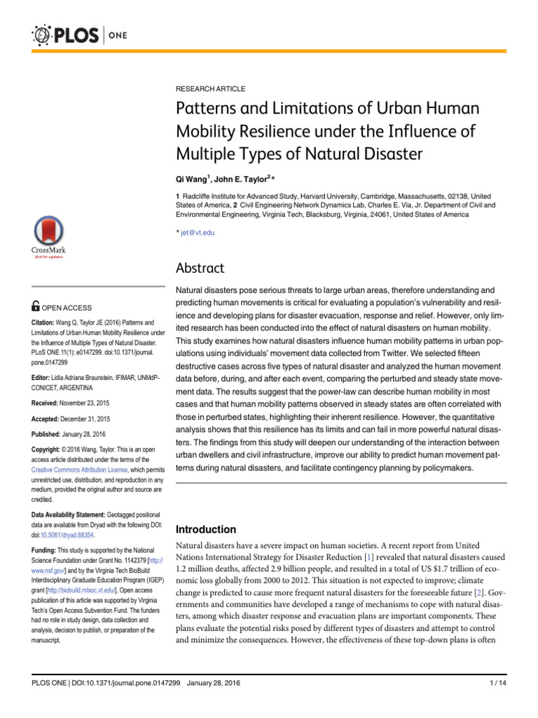2016_Wang_Patterns and Limitations of Urban Human Mobility Resilience ...