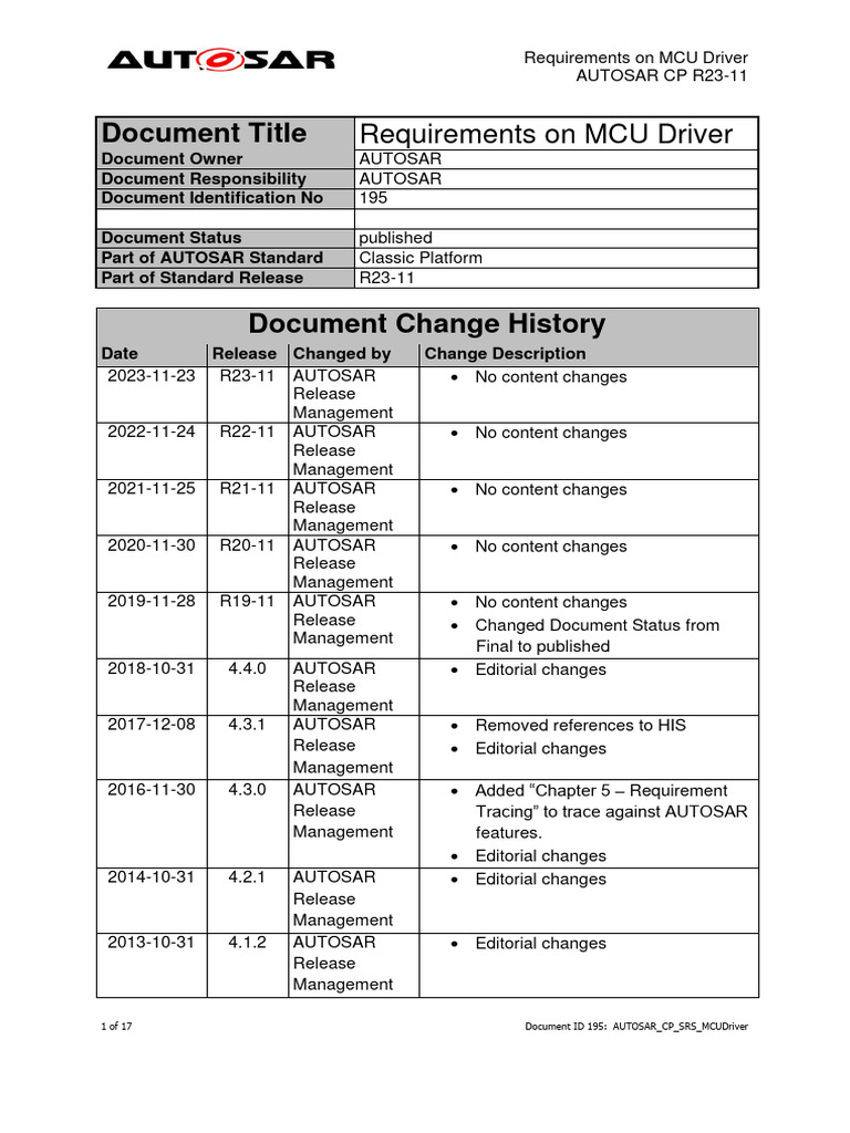 AUTOSAR CP SRS MCUDriver | PDF | Microcontroller | Booting