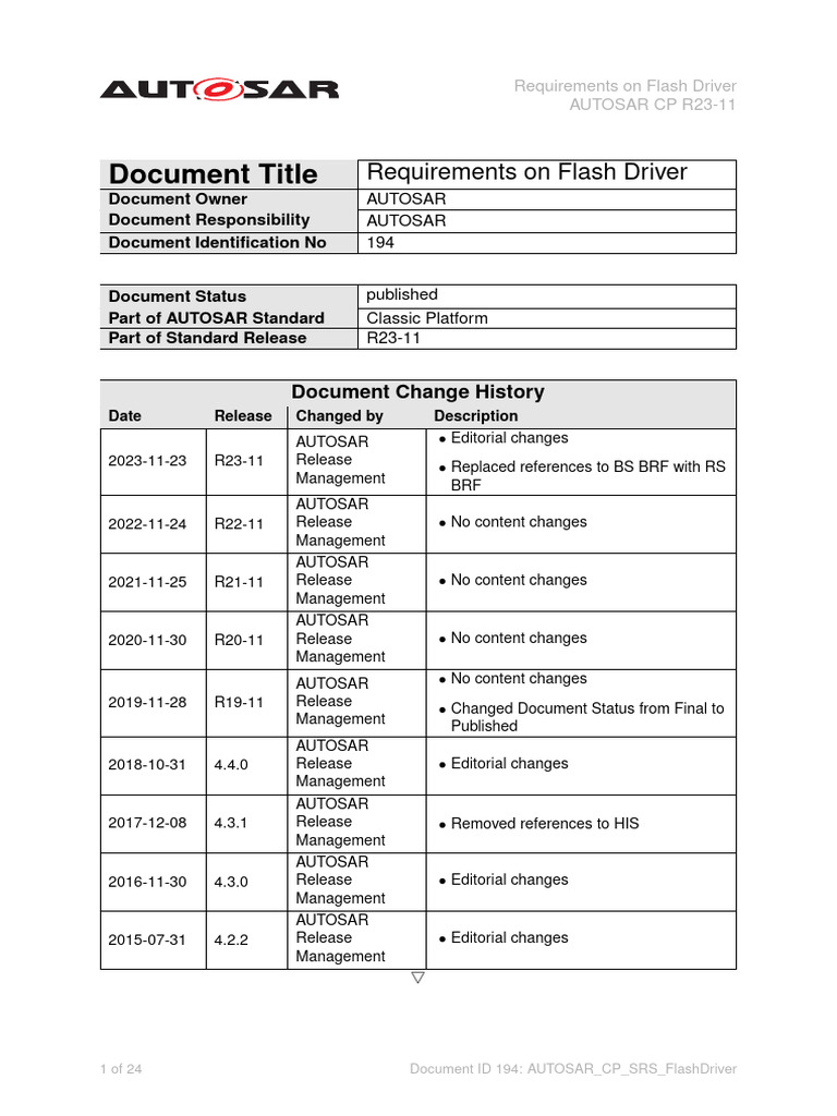 AUTOSAR_CP_SRS_FlashDriver | PDF | Flash Memory | Microcontroller