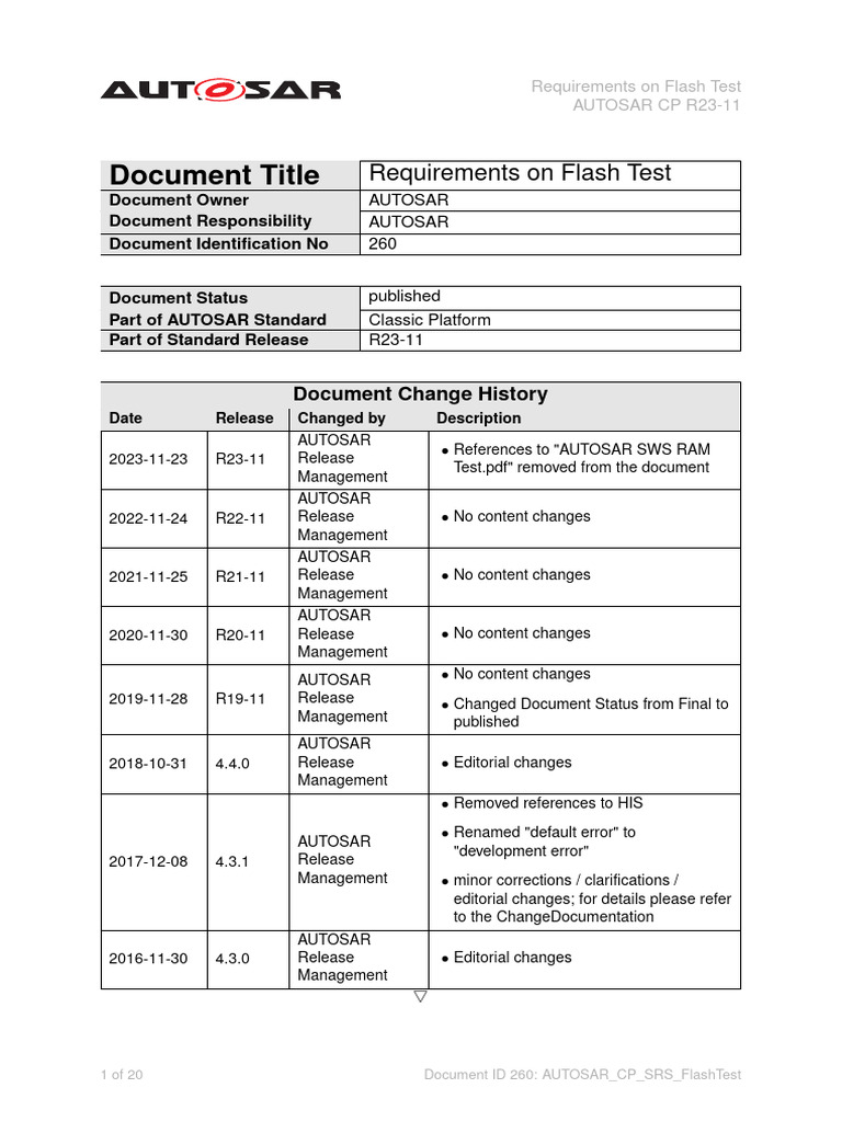 AUTOSAR CP SRS FlashTest | PDF | Error Detection And Correction | Flash ...