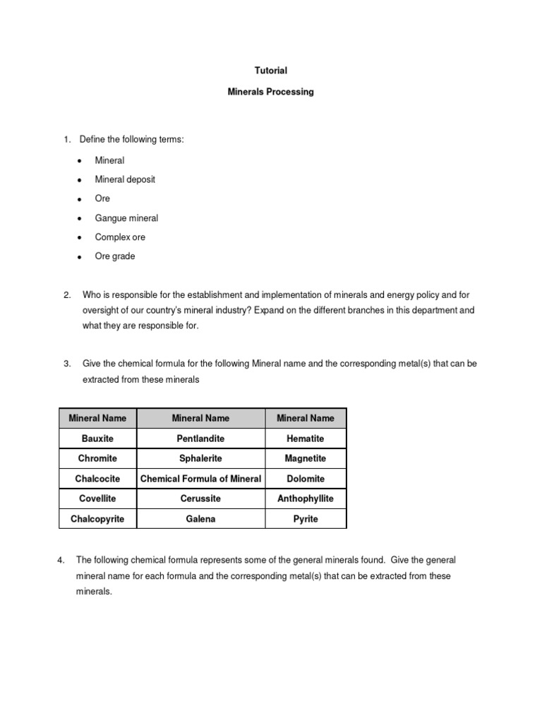 Tutorial 2 - Minerals Processing Industry | PDF | Minerals | Chemistry