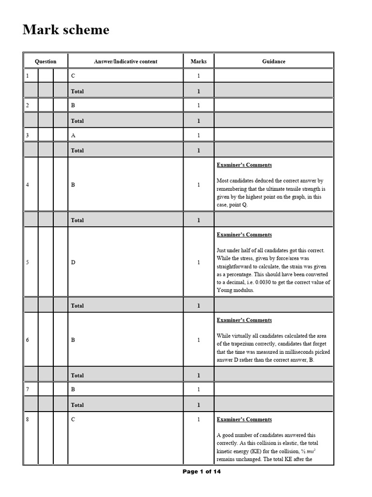 Mark Scheme: Answer/Indicative Content Marks Guidance | PDF | Momentum ...