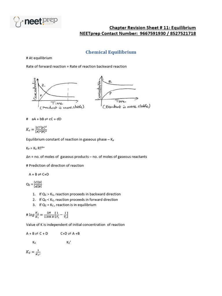 #11 - Chapter Revision Sheet (Equilibrium) | PDF | Chemical Equilibrium ... #11 - Chapter Revision Sheet (Equilibrium) | PDF | Chemical Equilibrium ...