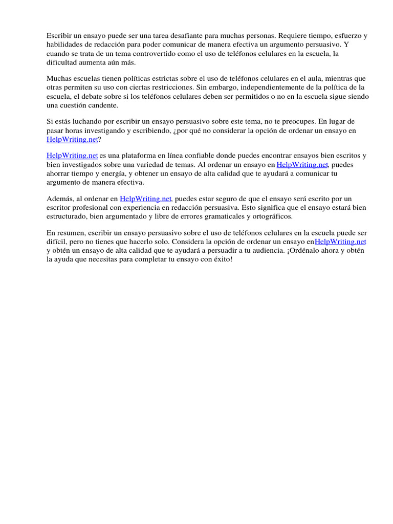 Ensayo Persuasivo Sobre El Uso de Teléfonos Celulares en La Escuela ...