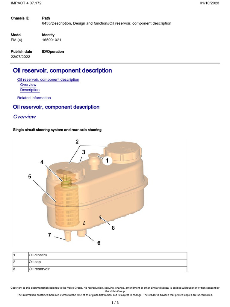 Oil Reservoir, Component Description | PDF | Steering | Pump