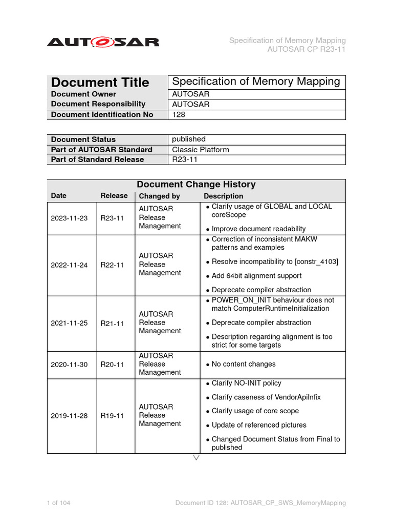AUTOSAR_CP_SWS_MemoryMapping | PDF | Variable (Computer Science) | Pointer (Computer Programming)