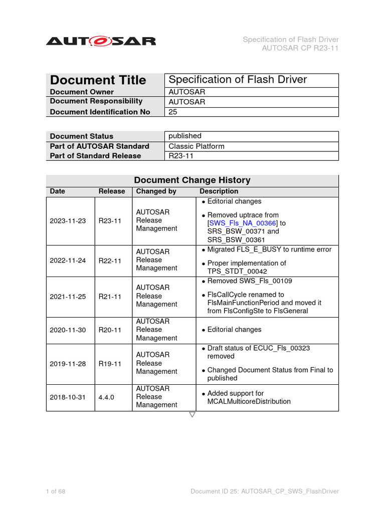 Autosar CP Sws Flashdriver | PDF | Flash Memory | Device Driver