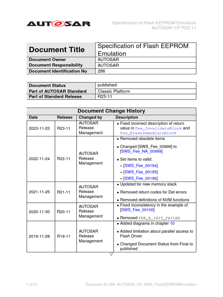 AUTOSAR CP SWS FlashEEPROMEmulation | PDF | Flash Memory | Read Only Memory