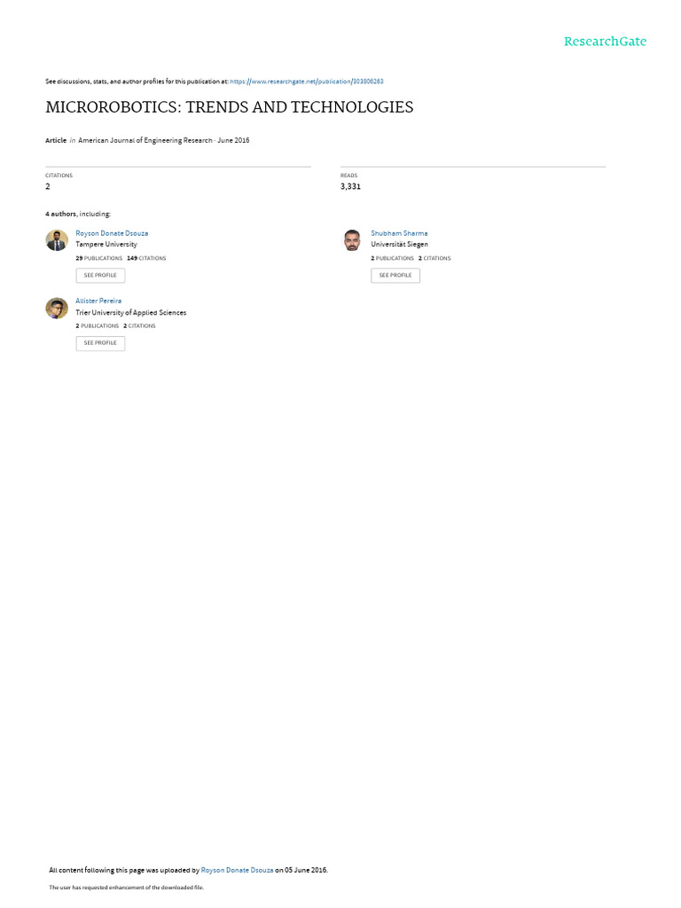 Microrobotics Trendsandtechnologies | PDF | Actuator | Nanotechnology