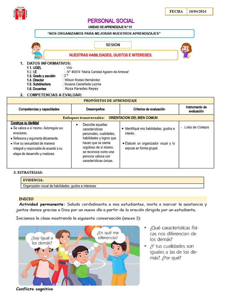 16 - 04 - 2024.PS - Nuestras Habilidades, Gustos e Intereses. | PDF ...