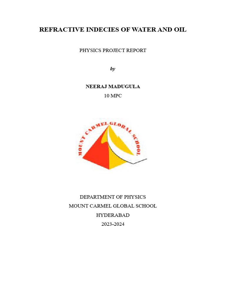 Refractive Indecies of Water and Oil | PDF | Refractive Index | Mirror