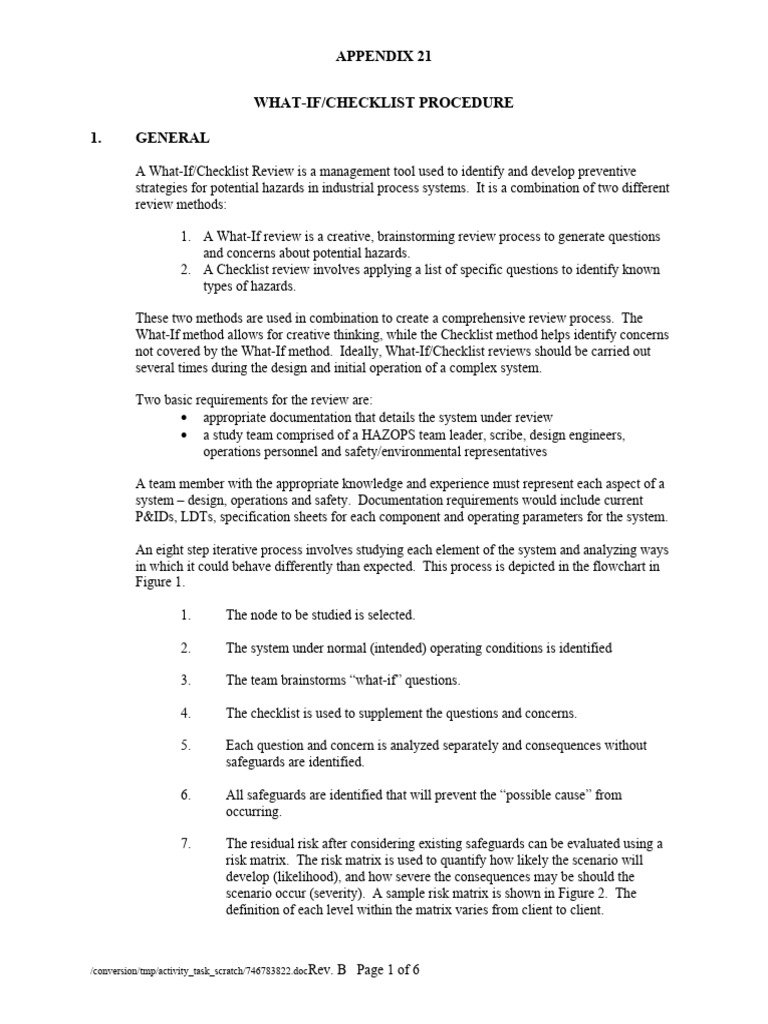 PE1 APP21 - What-If Checklist Procedure (Rev B, Nov 02) | PDF | Risk ...