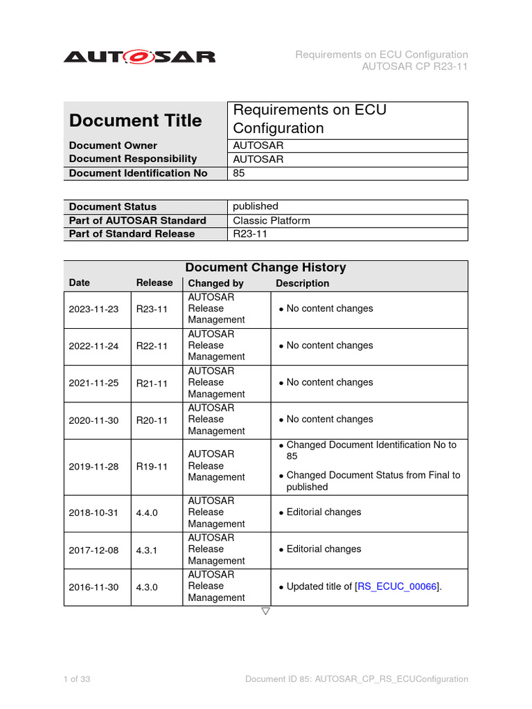 AUTOSAR CP RS ECUConfiguration | PDF | Xml | Application Software