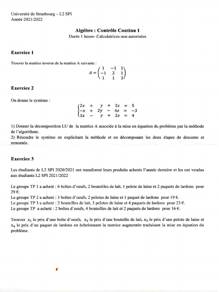 L2ing S3 Algebre CC1 2021-2022 | PDF