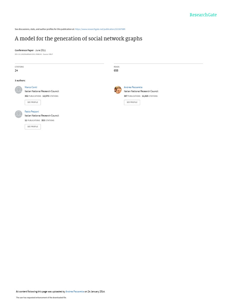A Model For The Generation of Social Network Graph | PDF | Social ...