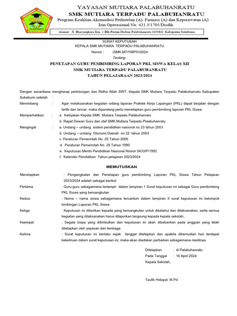 SK Pembimbing Dan Penguji Laporan 2024 | PDF