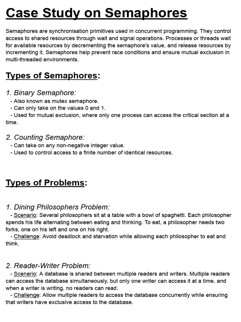Case Study on Semaphores | PDF | Operating System Technology | Concurrency (Computer Science)