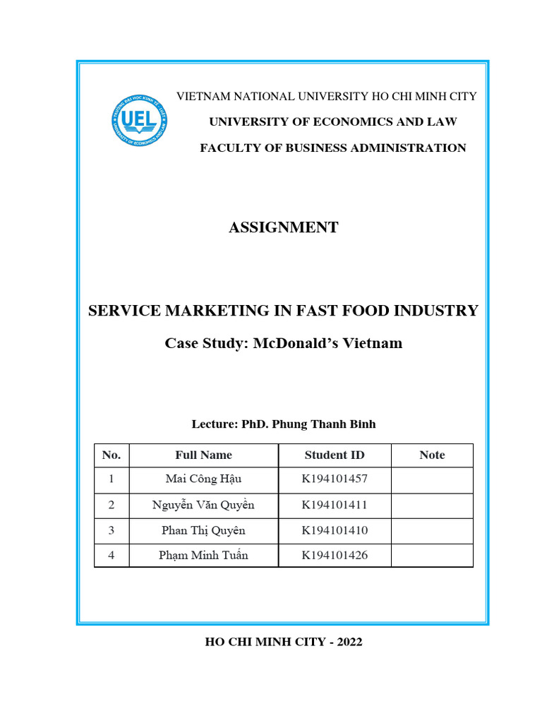 Assignment: University of Economics and Law Faculty of Business ...