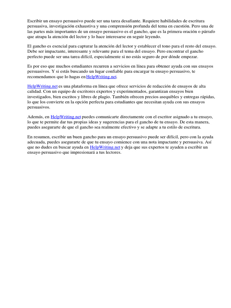 Cómo Escribir Un Buen Gancho Para Un Ensayo Persuasivo | PDF | Ensayos ...