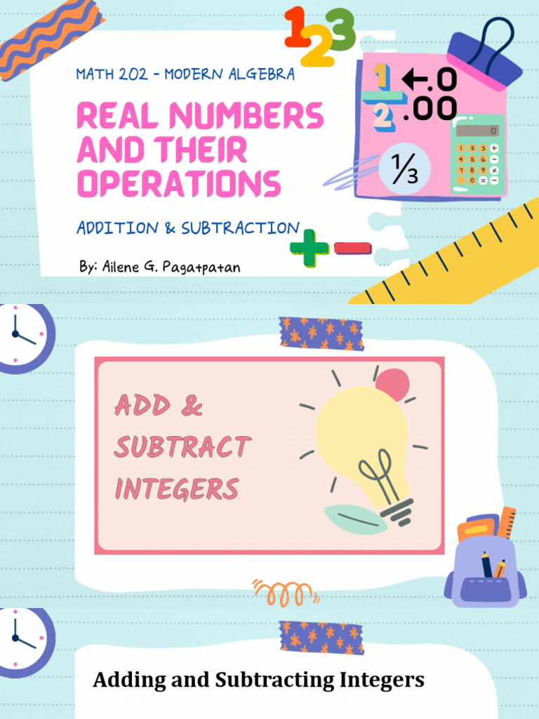 Real Numbers and Their Operations Addition and Subtraction | PDF | Mathematical Notation | Numbers