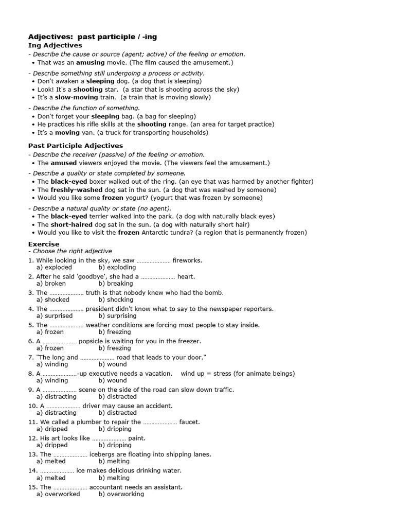 ADJECTIVES ING PAST PARTICIPLE | PDF