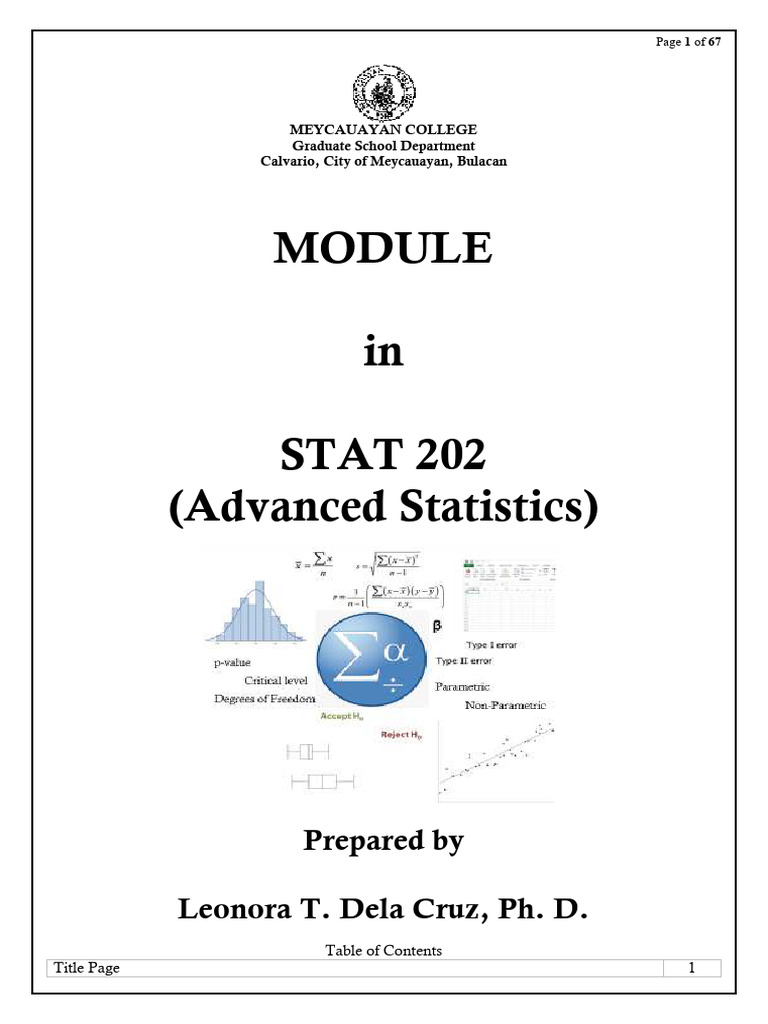 Module in Advanced Statistics Revised | PDF | Statistics | Sampling ... Module in Advanced Statistics Revised | PDF | Statistics | Sampling ...