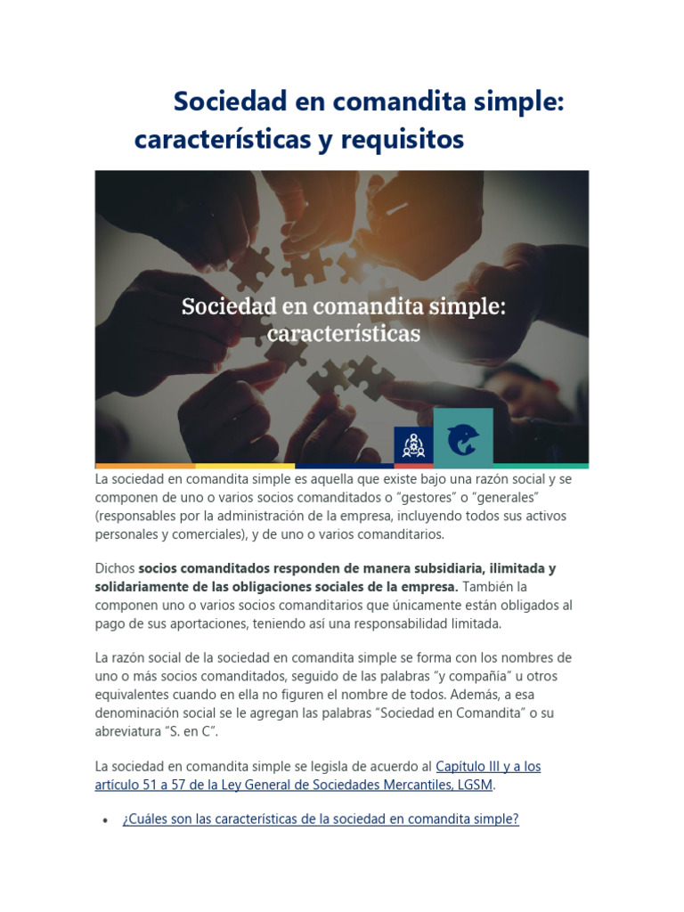 Sociedades en Comandita Simple | Descargar gratis PDF | Business | Negocios económicos