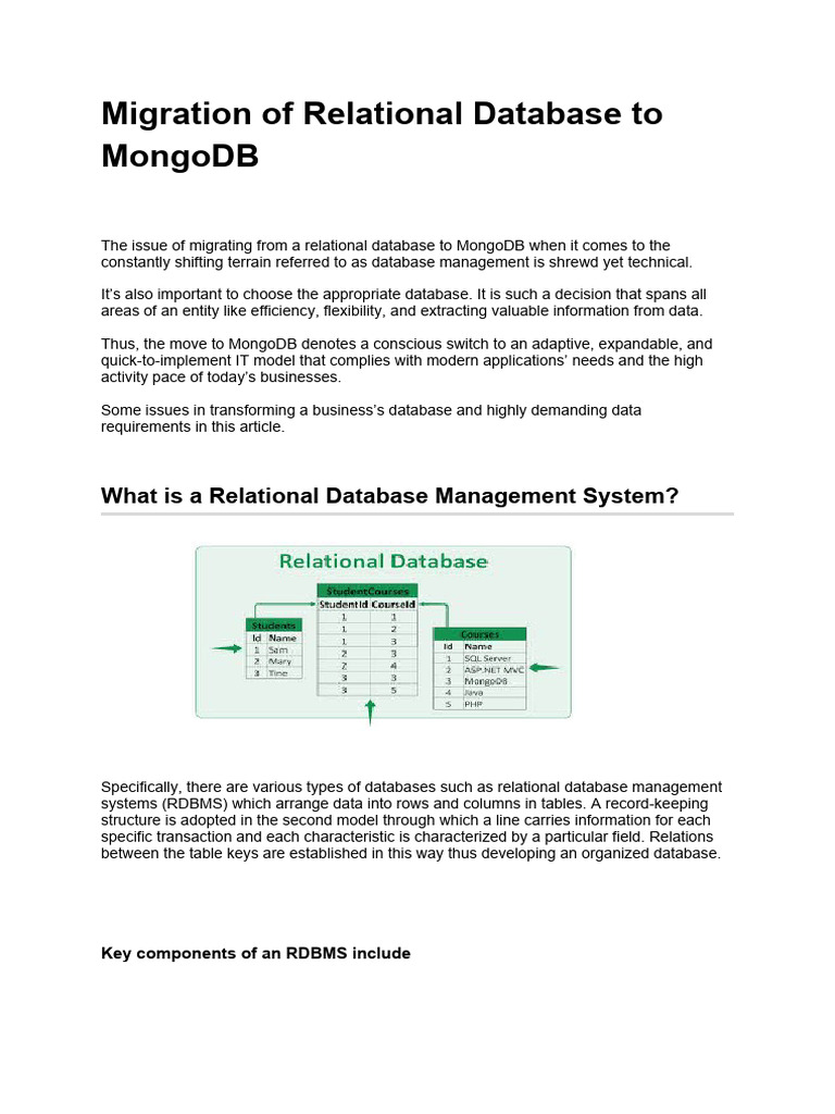 Migration Of Relational Database To Mongodb Pdf Relational Database Databases