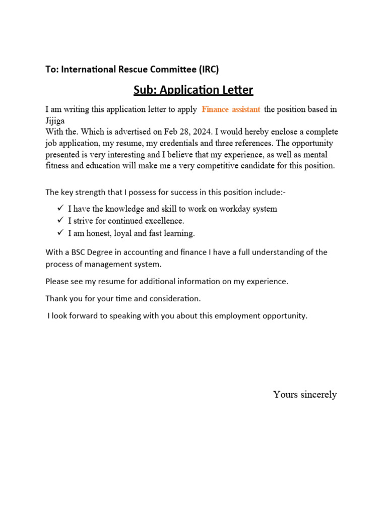 Application Letter For IRC | PDF