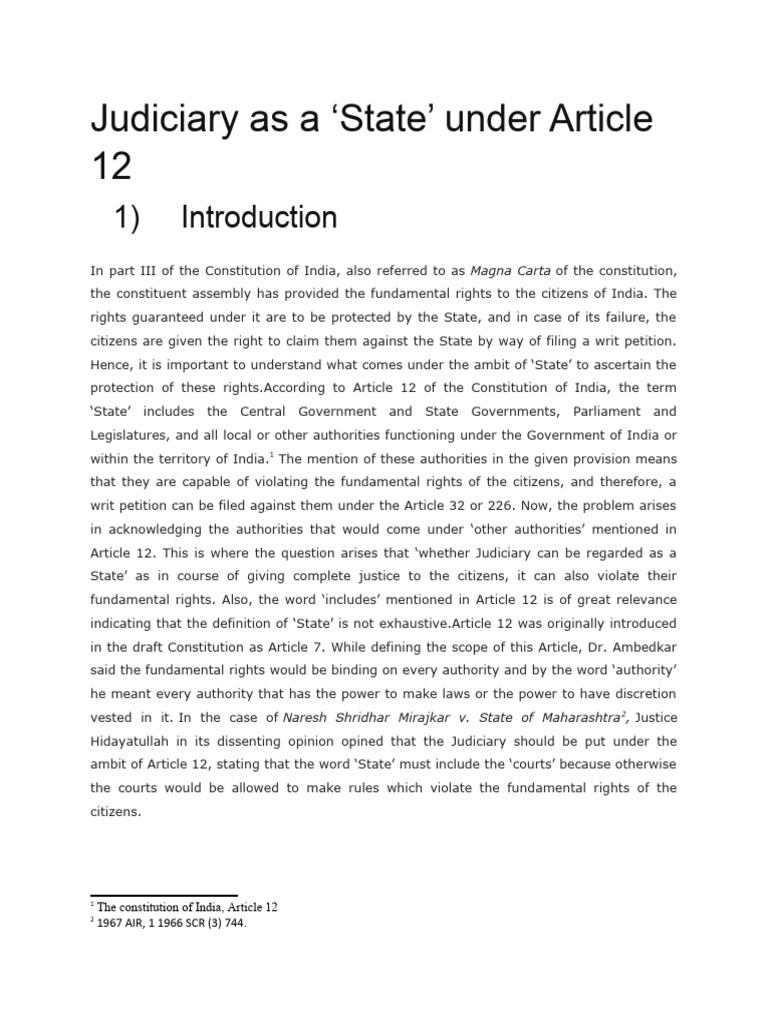 Judiciary as 'State' Under Article 12 | PDF | Fourteenth Amendment To ...