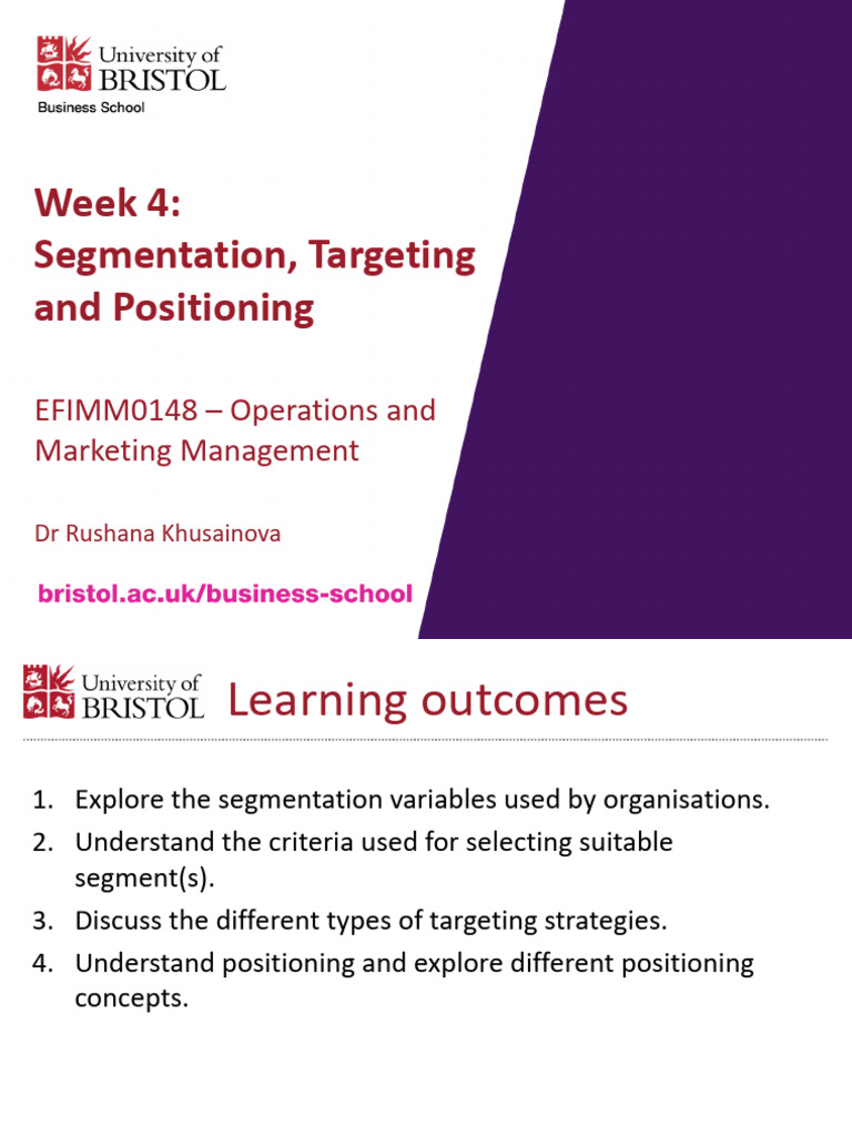 Week 4. Segmentation Targeting and Positioning | PDF | Market ...