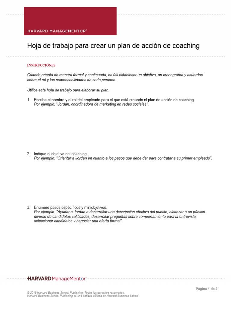 Worksheet For Creating A Coaching Action Plan | PDF