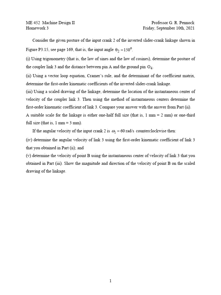 Homework 3 Asol | PDF | Kinematics | Velocity