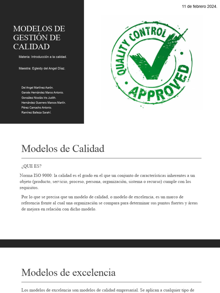 MODELOS DE GESTIÓN DE CALIDAD | PDF | Calidad (comercial) | Sistema de manejo de calidad