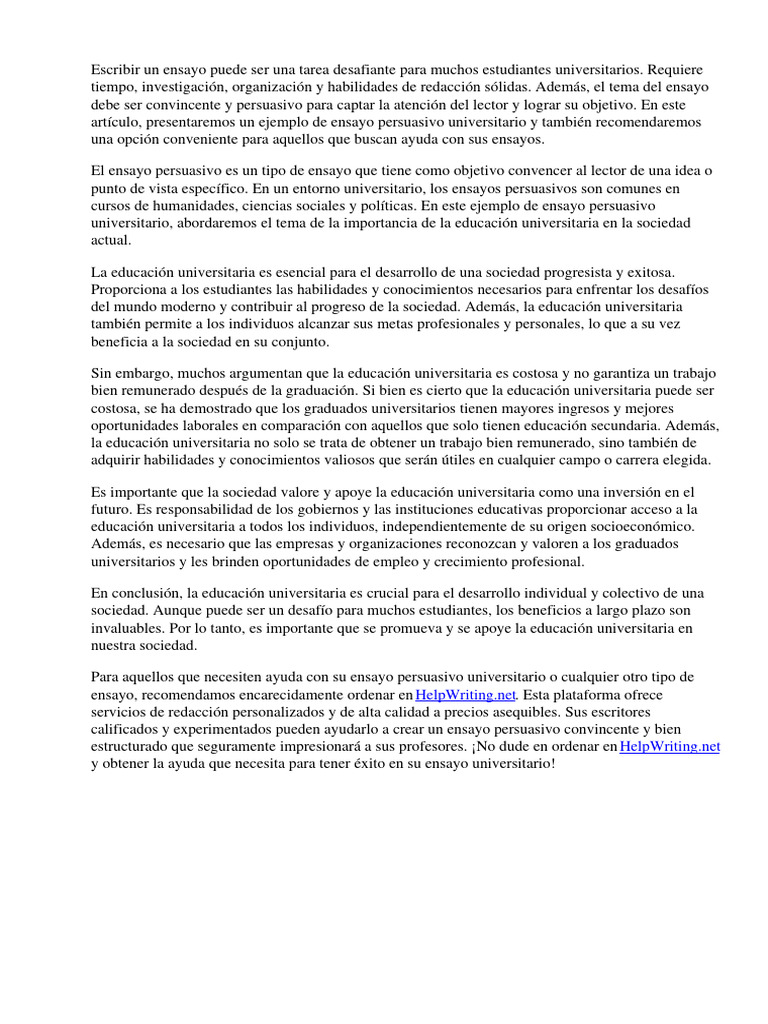 Ejemplo de Ensayo Persuasivo Universitario | Descargar gratis PDF ...