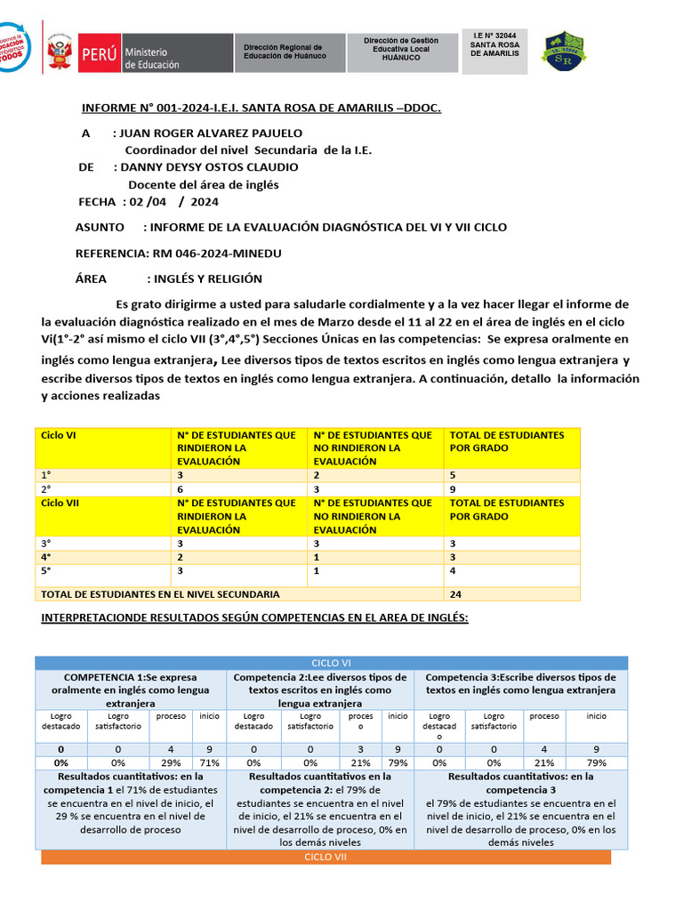 Informe de Eval - Diagnostica 2024 | PDF