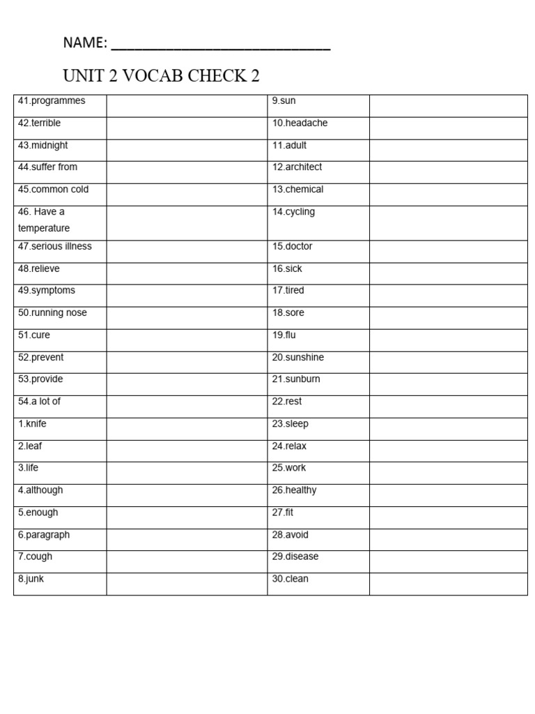 Unit 2 Vocab Check 2 + 3 | PDF | Diseases And Disorders