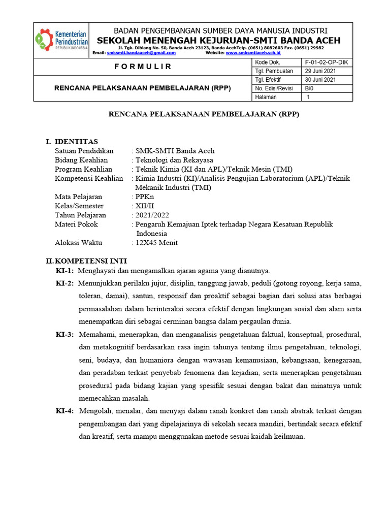 RPP 1 KD KELAS 3 Baru | PDF