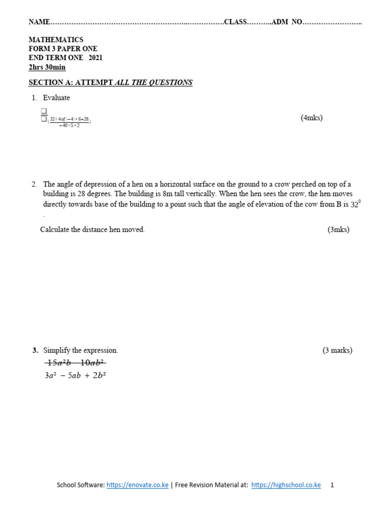 Form 3 Mathematics Paper 1 2021 | PDF | Area | Sphere