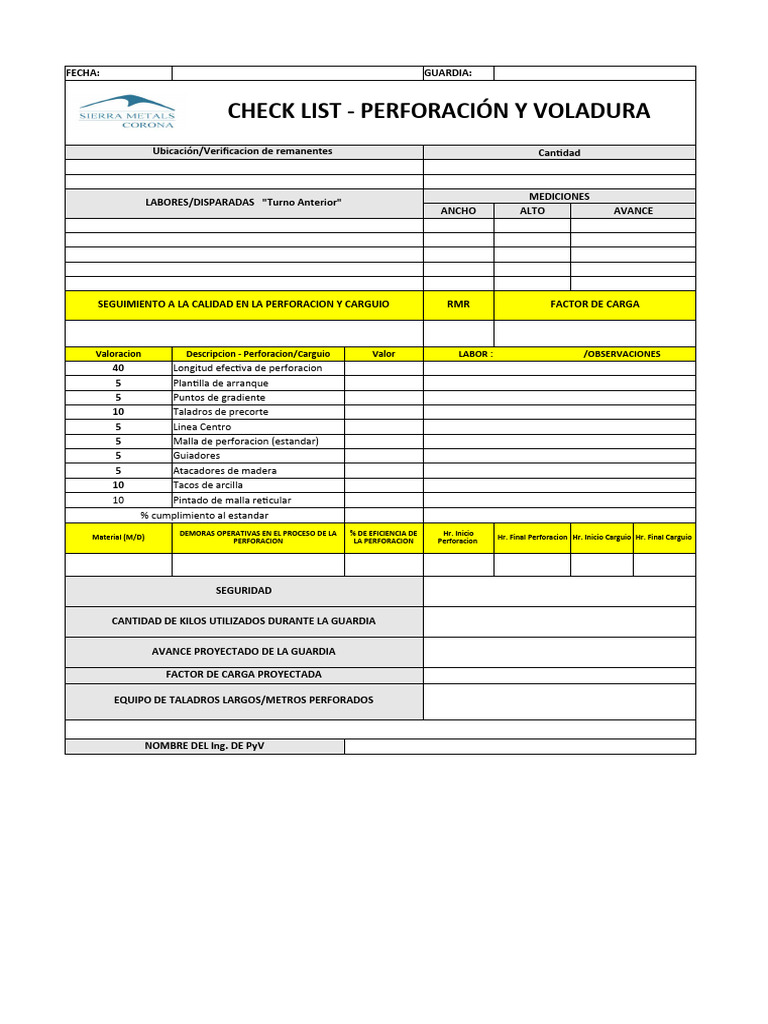 Formato Check List AVANCES | Descargar gratis PDF | Perforación | Madera