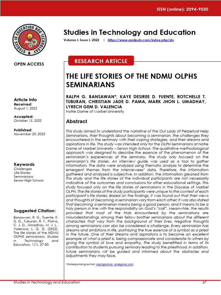 Life Stories of NDMU Seminarians | PDF | Seminary | Priest
