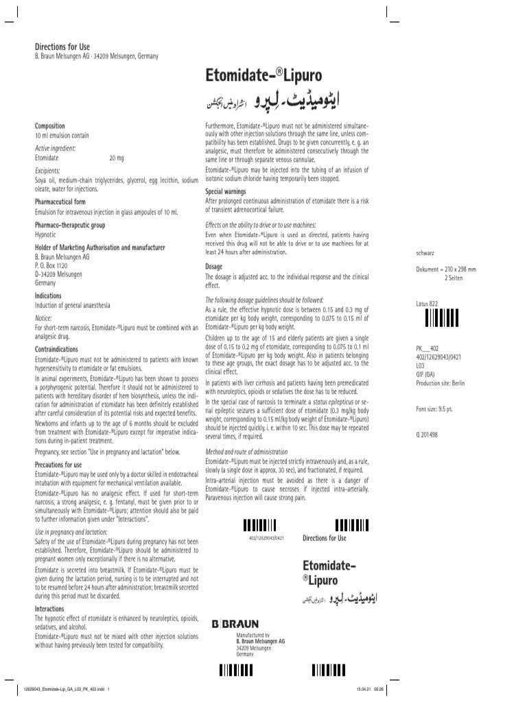 0421 Etomidate Lipuro | PDF | Dose (Biochemistry) | Chemistry