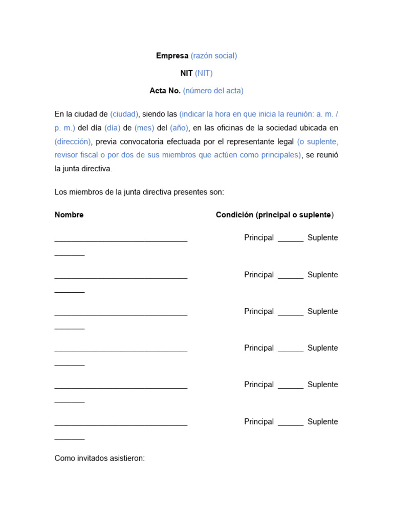 Modelo Acta de Junta Directiva | Descargar gratis PDF | Gobierno