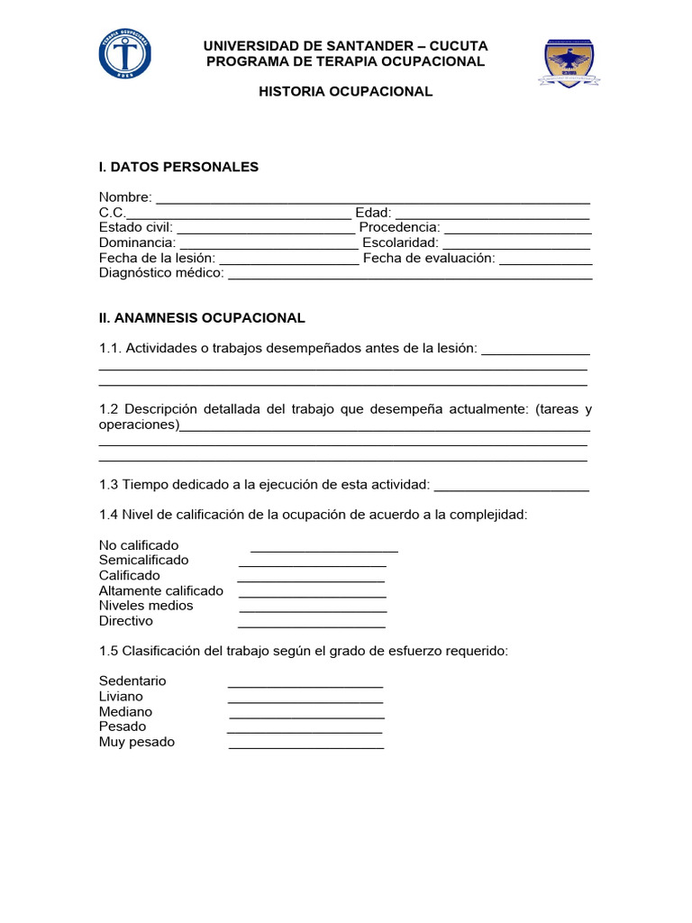 historia ocupacional | PDF | Programas sociales | Especialidades Medicas