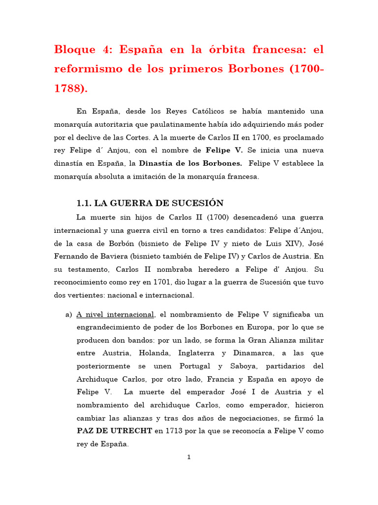 BLOQUE 4. Los Borbones en El Siglo XVIII | PDF | Imperio español | Casa ...